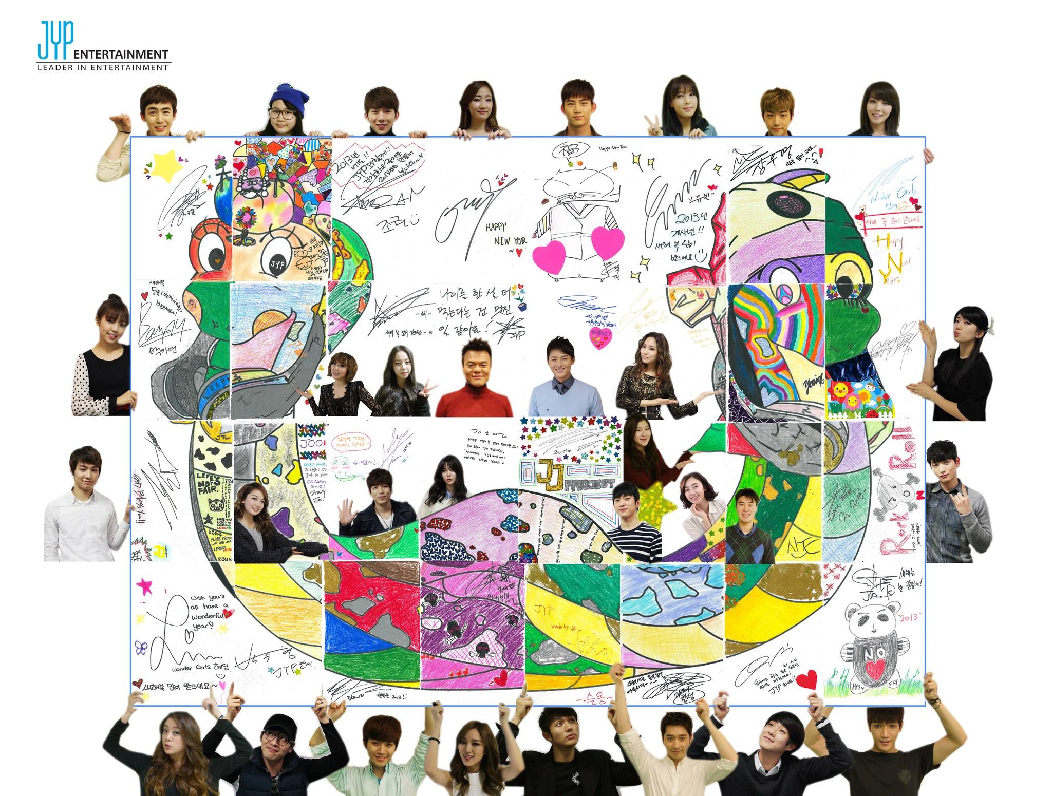JYP’s Stars Get Together to Draw Happy New Years Greeting | Soompi