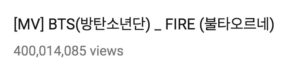 BTS’s “Fire” Becomes 2nd K-Pop Group MV To Reach 400 Million Views ...