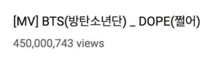 BTS’s “Dope” Becomes Their 5th MV To Reach 450 Million Views | Soompi