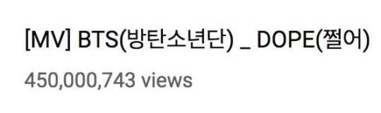 BTS’s “Dope” Becomes Their 5th MV To Reach 450 Million Views | Soompi