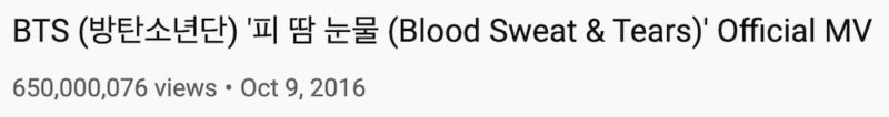 BTS’s “Blood Sweat & Tears” Becomes Their 7th MV To Hit 650 Million ...