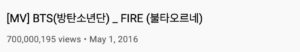 BTS’s “Fire” Becomes Their 8th MV To Surpass 700 Million Views | Soompi