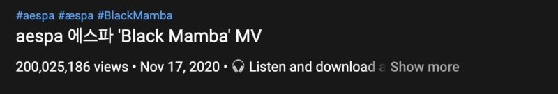“Black Mamba” Jadi Video Musik Pertama aespa yang Raih 200 Juta View – KoreanIndo