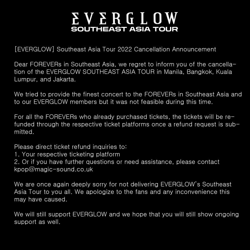 EVERGLOW’s Southeast Asia Tour Cancelled A Week Before 1st Show | Soompi