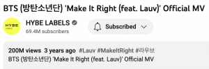 BTS's "Make It Right" Becomes Their 28th Full-Group MV To Surpass 200 ...
