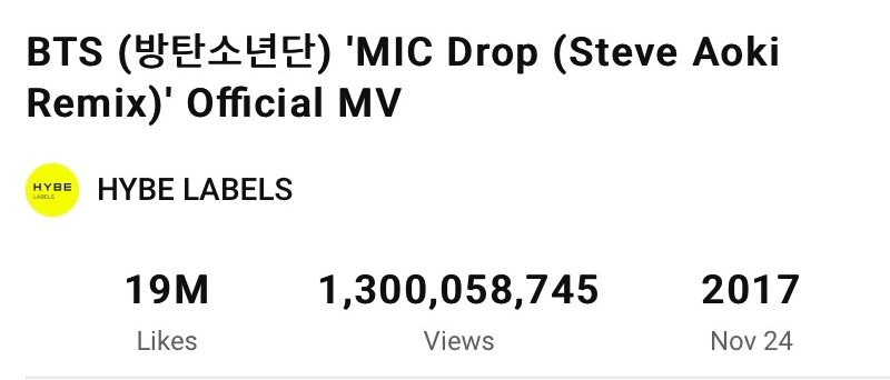 BTS’s “MIC Drop” Remix Becomes Their 4th MV To Hit 1.3 Billion Views ...